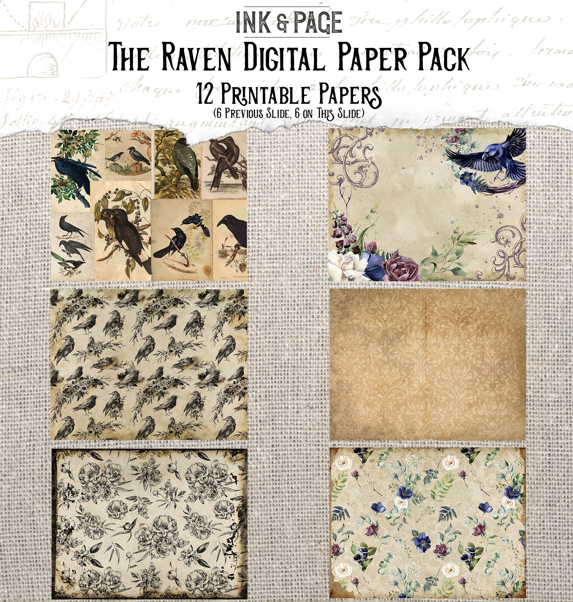 The Raven Printable Paper Pack, Junk Journal Digital Download, Birds ...