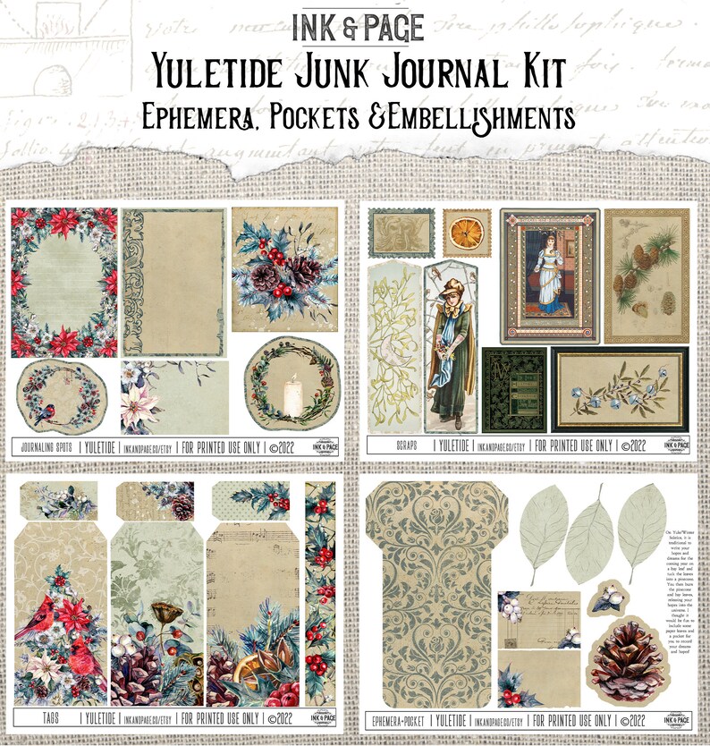 Yuletide Junk Journal Printable Kit, Vintage Christmas Digital Download ...