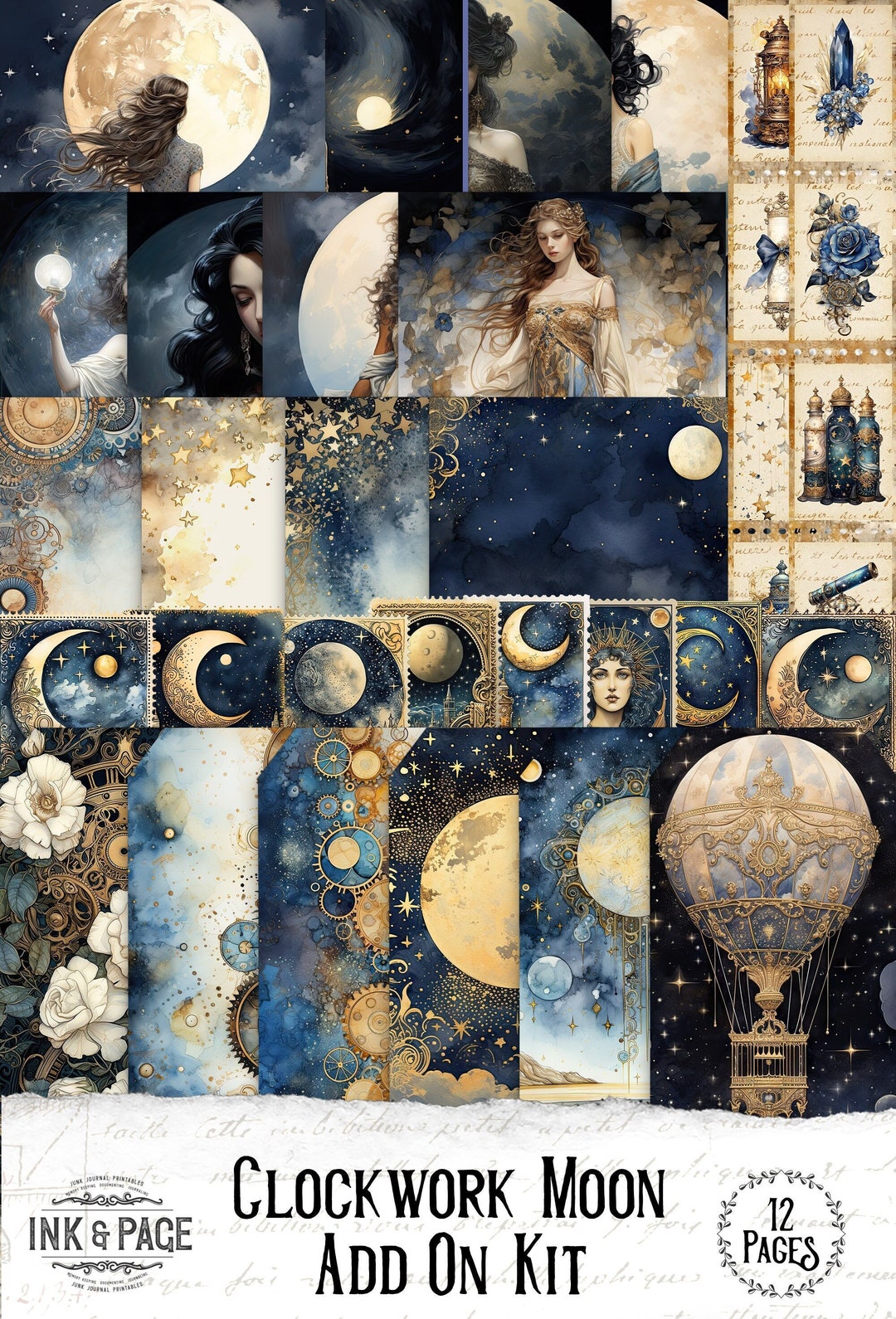 Moon Junk Journal Ephemera Printable Embellishments Steampunk Celestial ...
