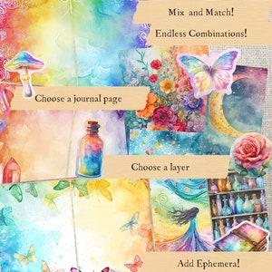 Whimsy Junk Journal Printable Kit Bright Rainbow Ephemera Atcs Digital ...