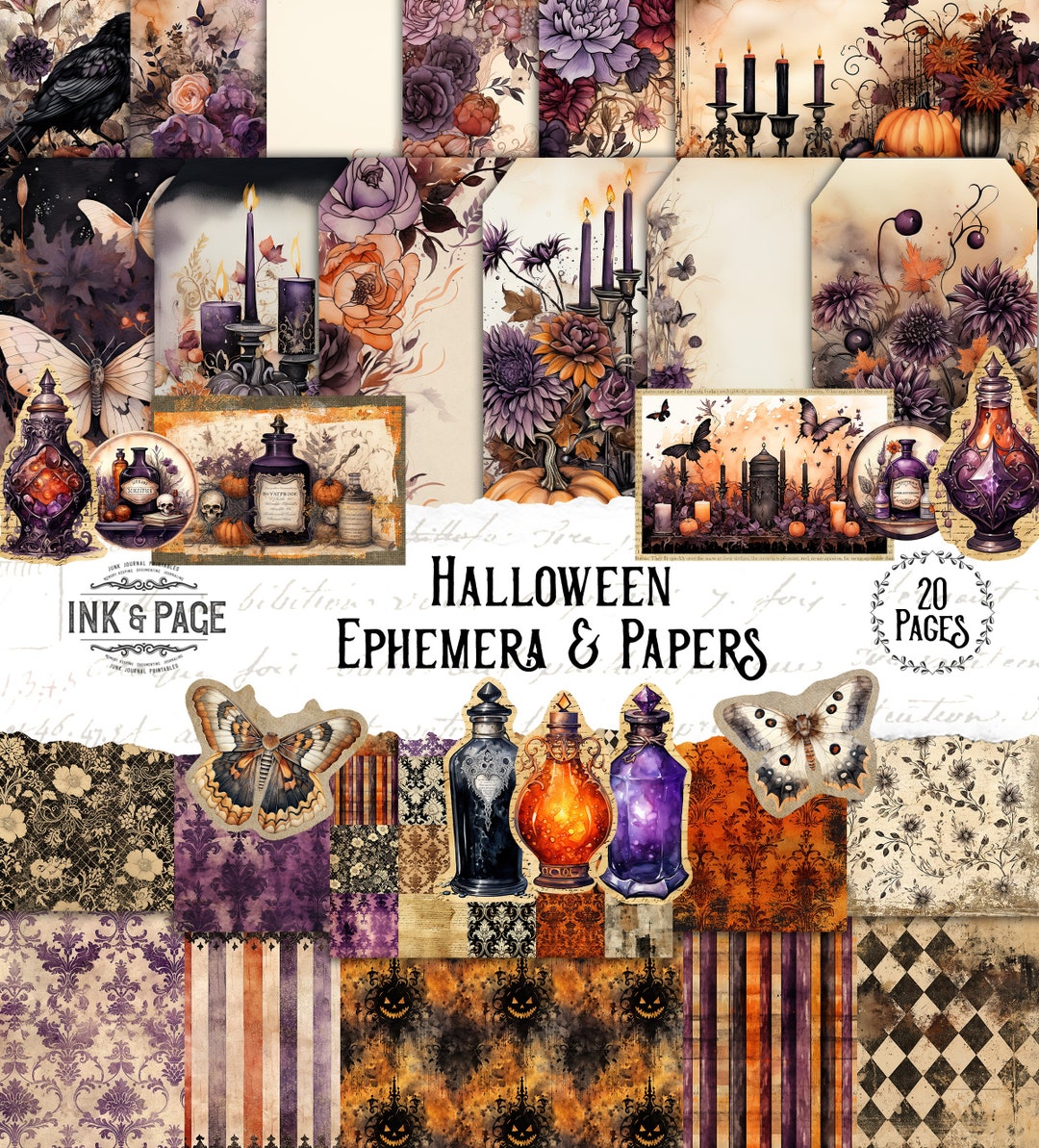 Halloween Printable Junk Journal Ephemera Scrapbook Gothic Digital ...