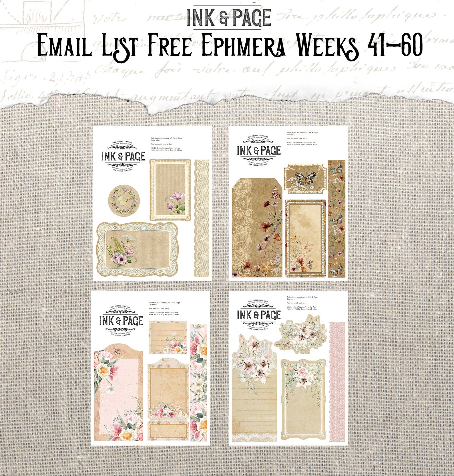 Junk Journal Ephemera Freebies Pack 3 Weeks 41-60 From the - Etsy