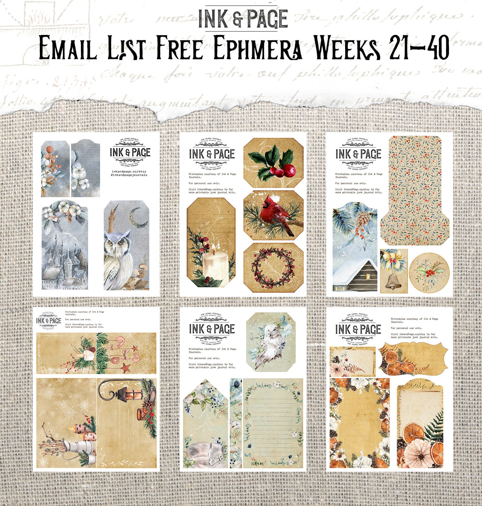 Junk Journal Ephemera, Freebies Pack 2, Weeks 21-40 From the Ink and ...