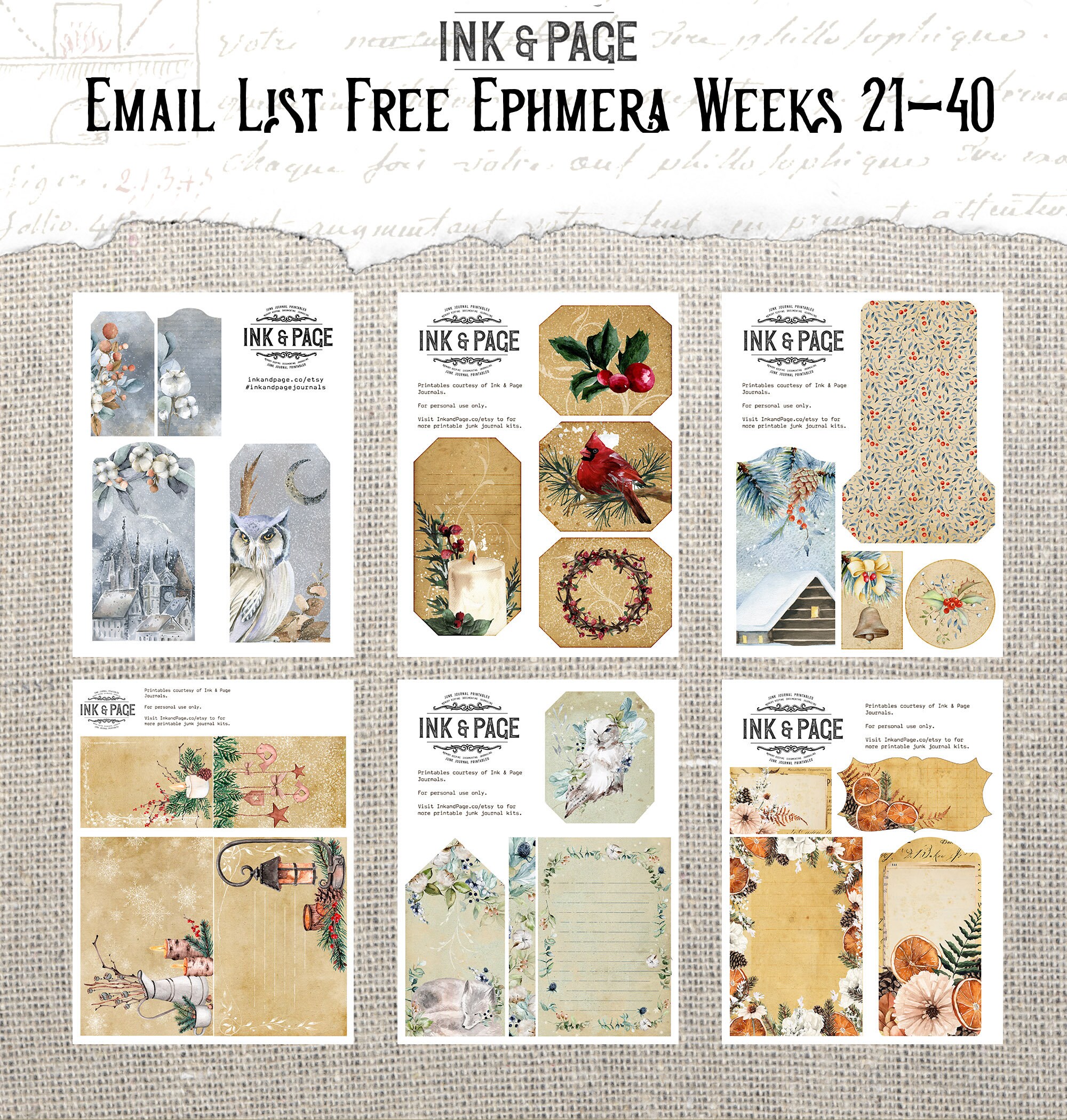 Junk Journal Ephemera Freebies Pack 2 Weeks 21-40 From the - Etsy