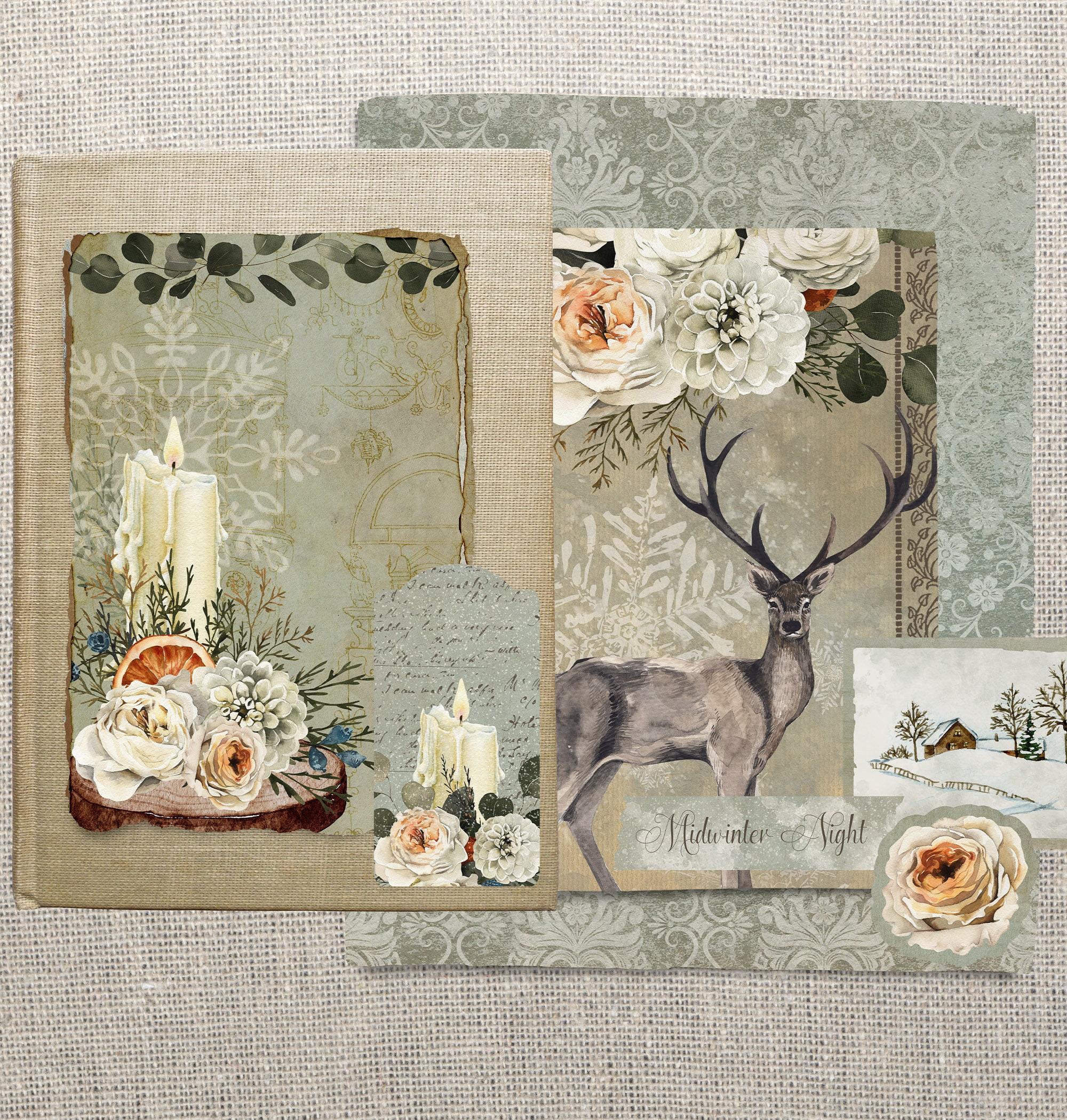 Printable Winter Junk Journal Kit Forest vintage Digital - Etsy