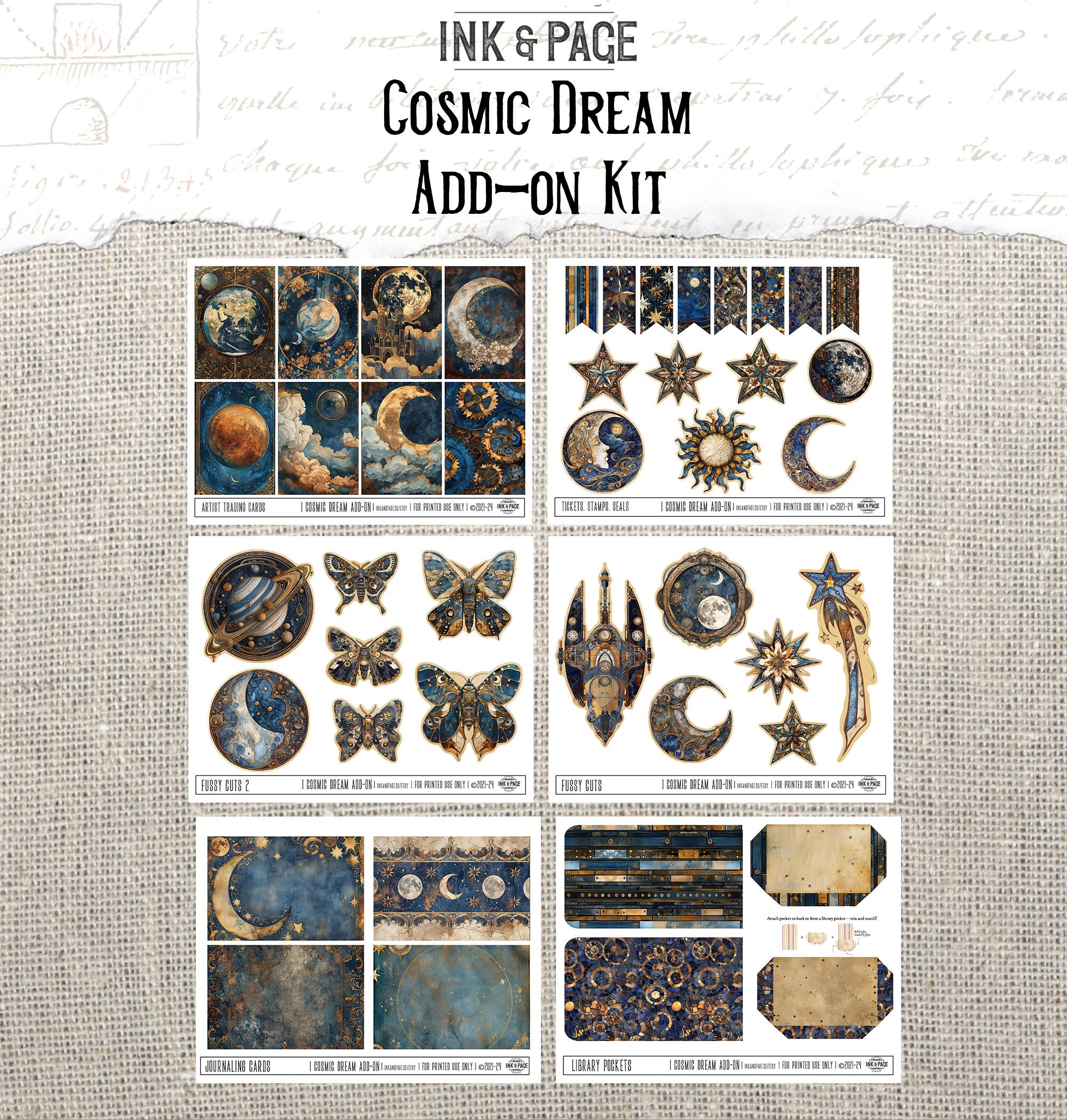 Cosmic Dream Printable Ephemera Moon Junk Journal Add-on Kit Lined ...