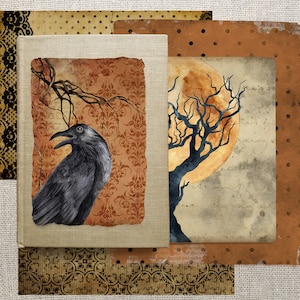Halloween Digital Paper, Vintage Moon, Purple Junk Journal Kit, Pumpkin ...