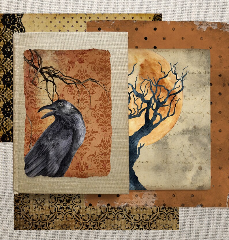 Halloween Digital Paper Vintage Moon Purple Junk Journal | Etsy