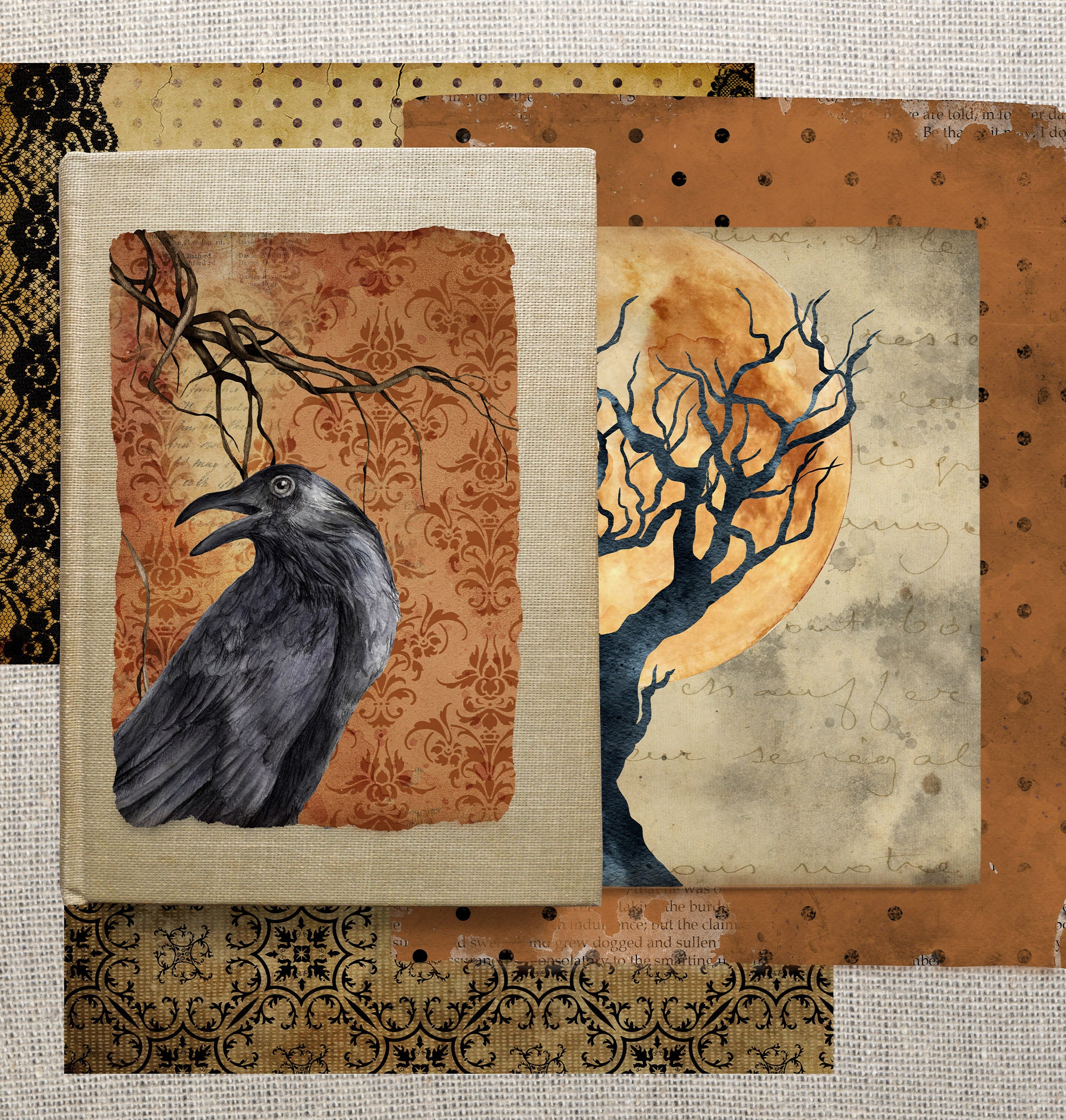 Halloween Digital Paper Vintage Moon Purple Junk Journal - Etsy