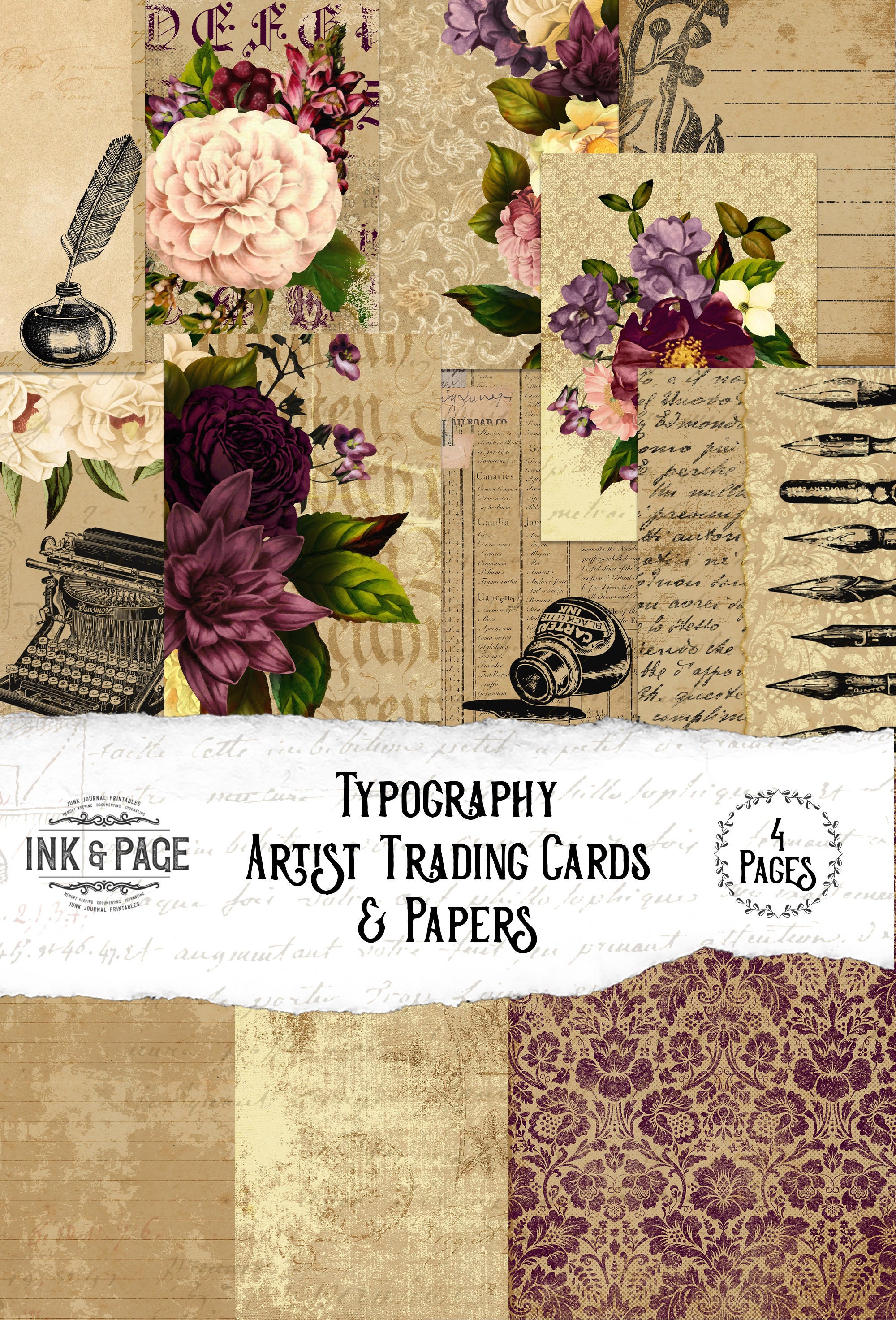 Typography Printable Atcs Artist Trading Cards Ephemera - Etsy