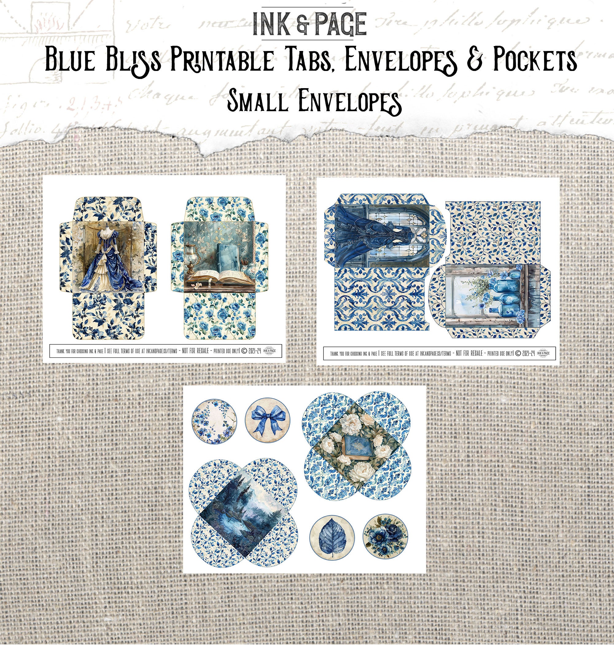 Blue Bliss Printable Ephemera Junk Journal Kit Envelopes Digital ...