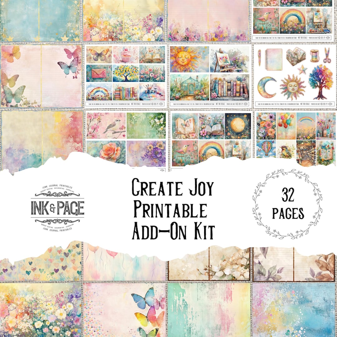Create Joy Printable Ephemera Add-on Kit Collage Junk Journal Digital ...