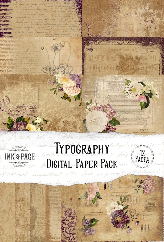 Typography Printable Paper Pack for Junk Journals Bullet - Etsy