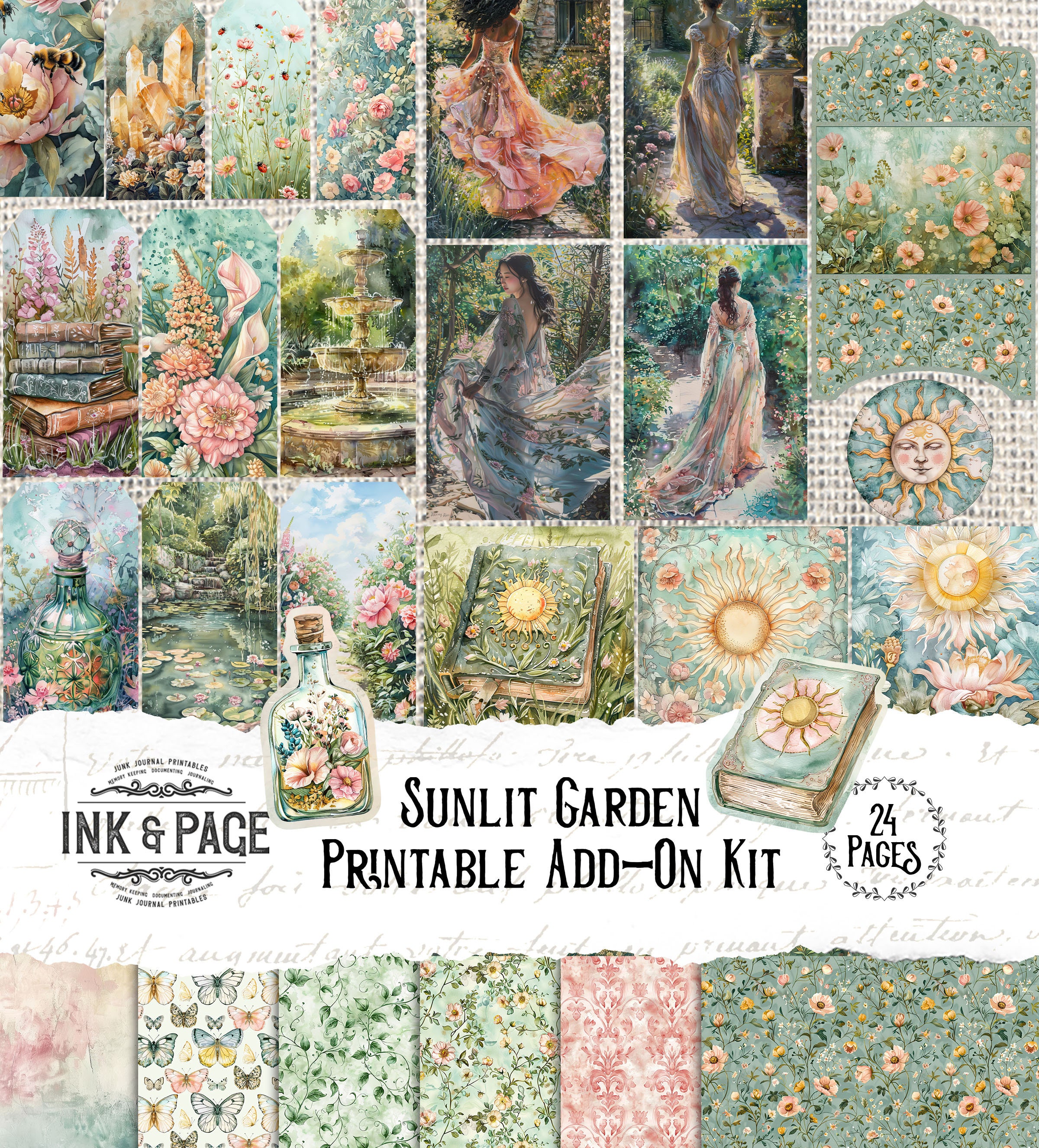 Sunlit Garden Printable Ephemera Add-on Junk Journal Digital Download ...