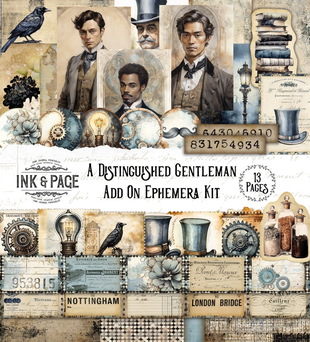 Gentleman Printable Ephemera Masculine Digital Download Junk Journal ...