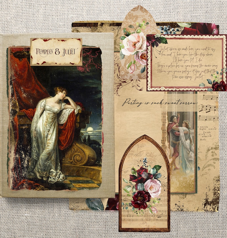 Romeo and Juliet Junk Journal Printable Kit, Dark Academia Ephemera ...