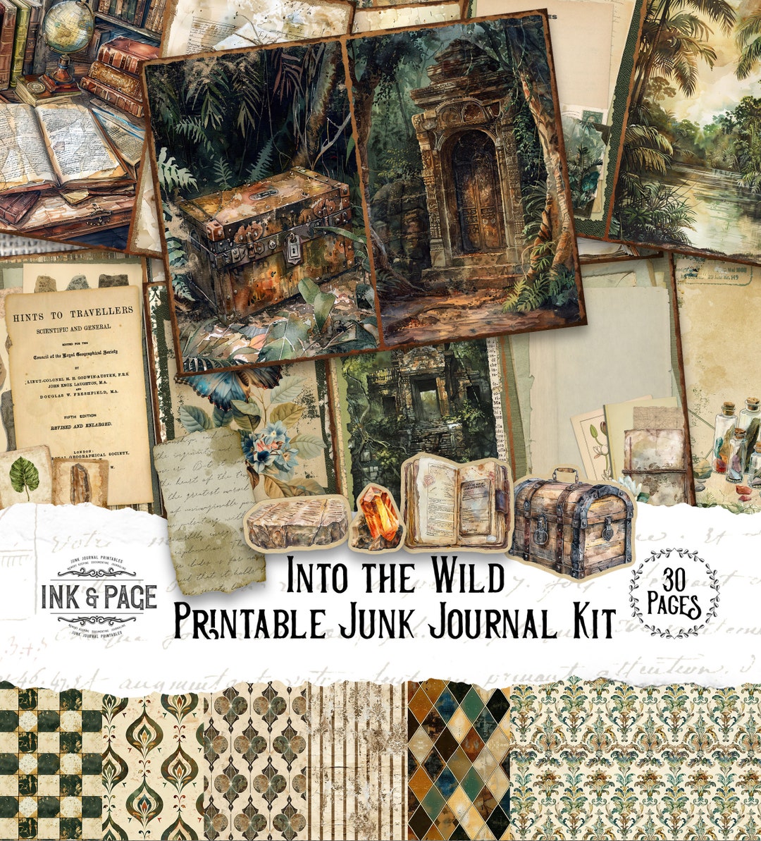 Into the Wild Junk Journal Printable Kit Archeology Ephemera Vintage ...