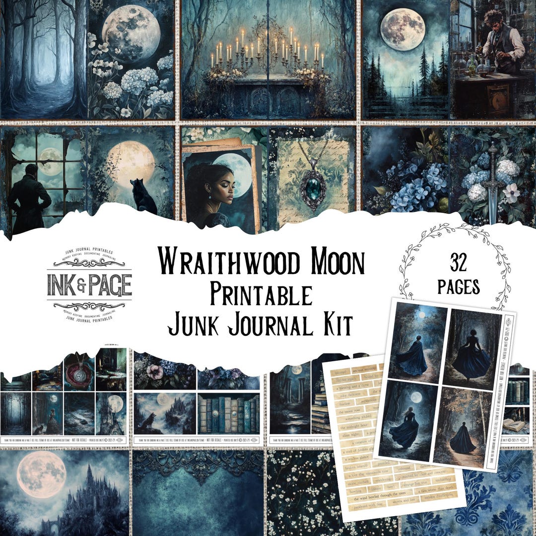 Wraithwood Moon Junk Journal Printable Kit Gothic Woodland Digital Download Dark Forest Haunted ...