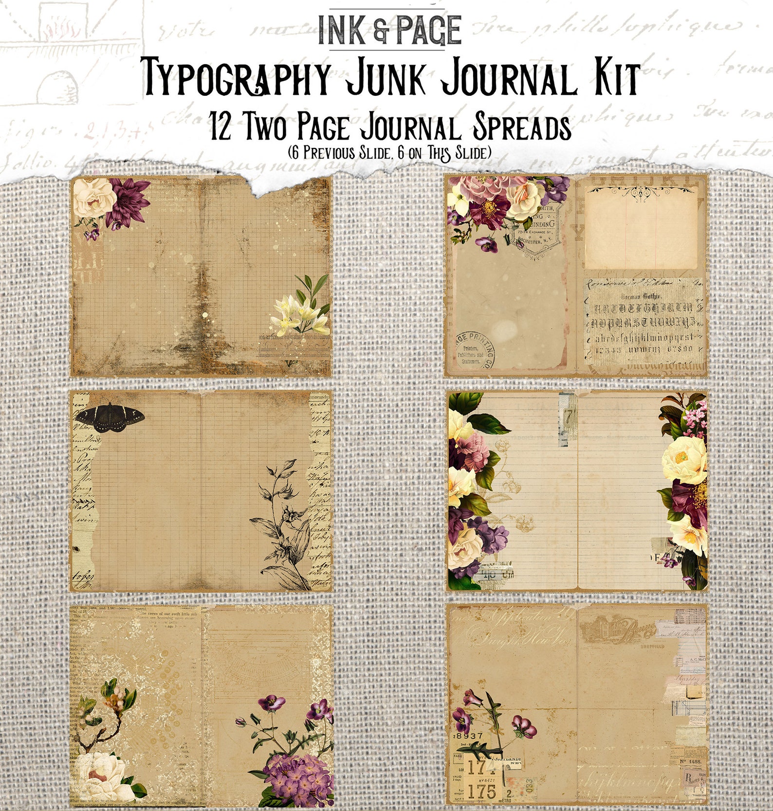 Typography Junk Journal Printable Kit, Vintage Alphabets Ephemera Pack ...
