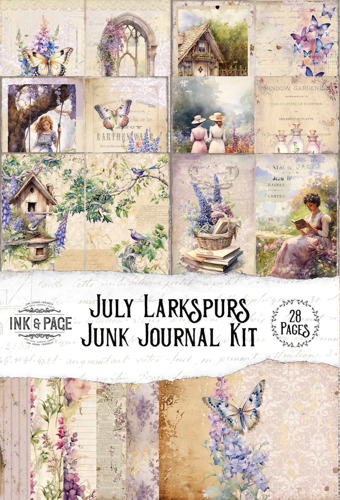July Birth Month Junk Journal Printable Kit Floral Digital Junk ...