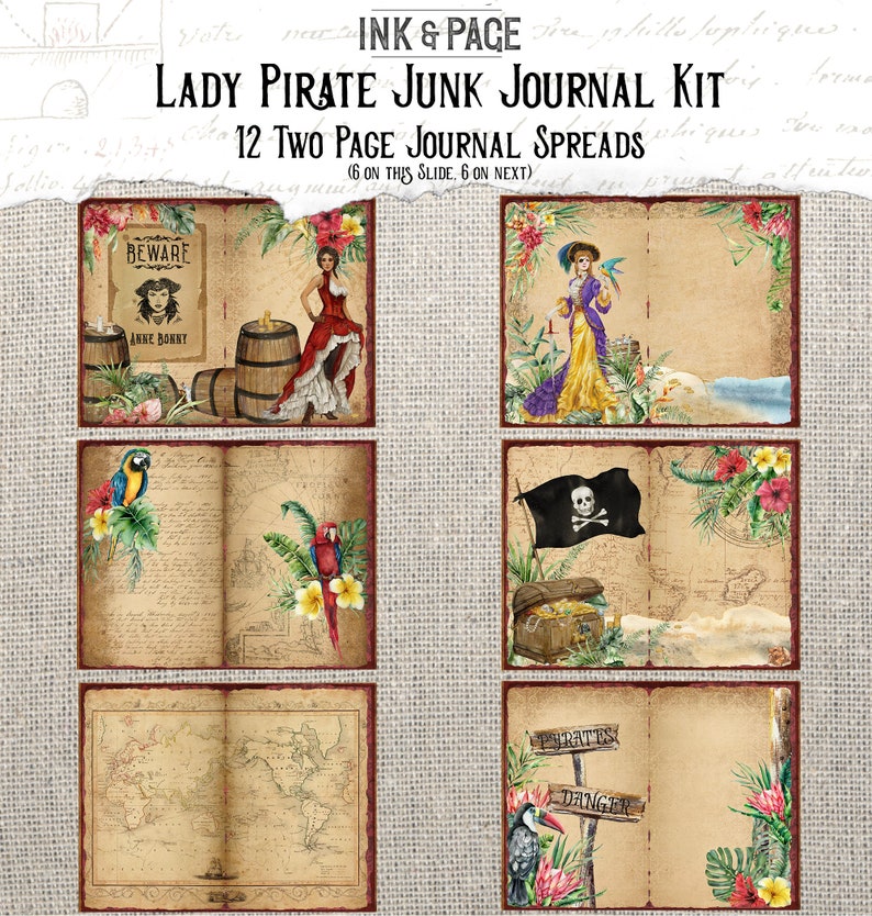 Lady Pirate Junk Journal Printable Kit, Tropical Island, Treasure Sea ...