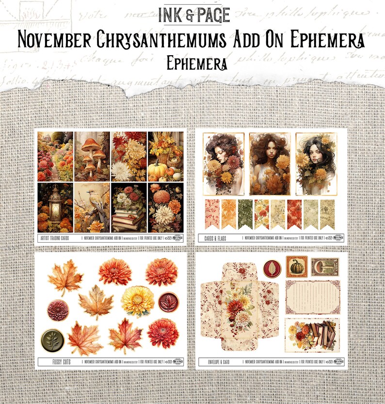 November Printable Ephemera Junk Journal Fall Tags Autumn Forest Paper ...