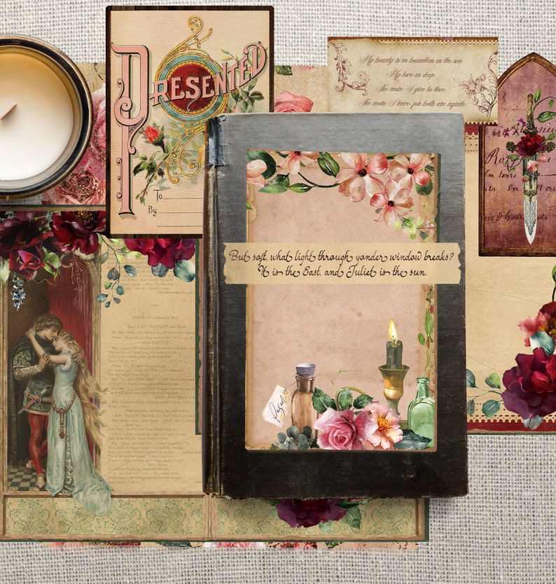 Romeo and Juliet Junk Journal Printable Kit, Dark Academia Ephemera ...