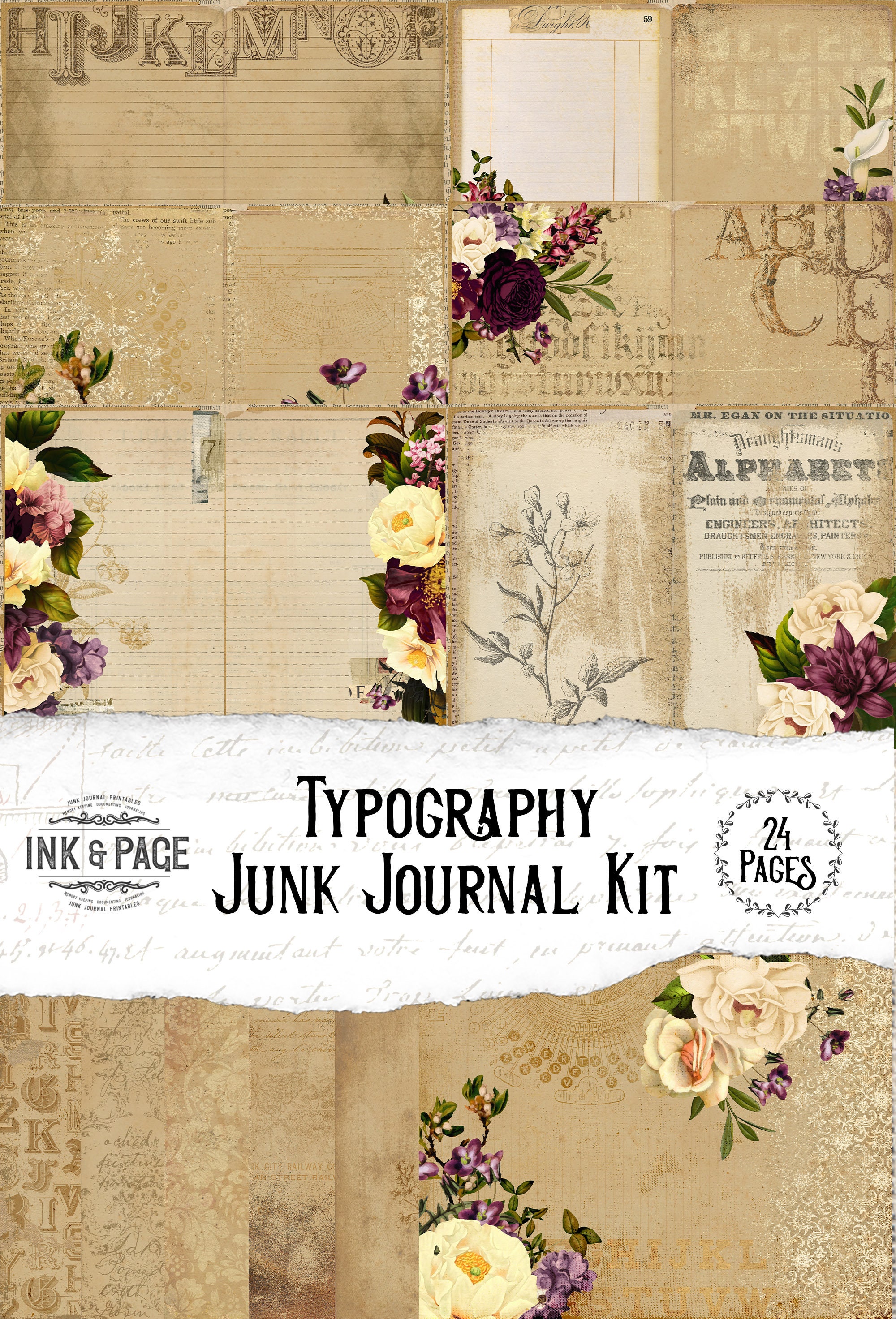 Typography Junk Journal Printable Kit Vintage Alphabets - Etsy