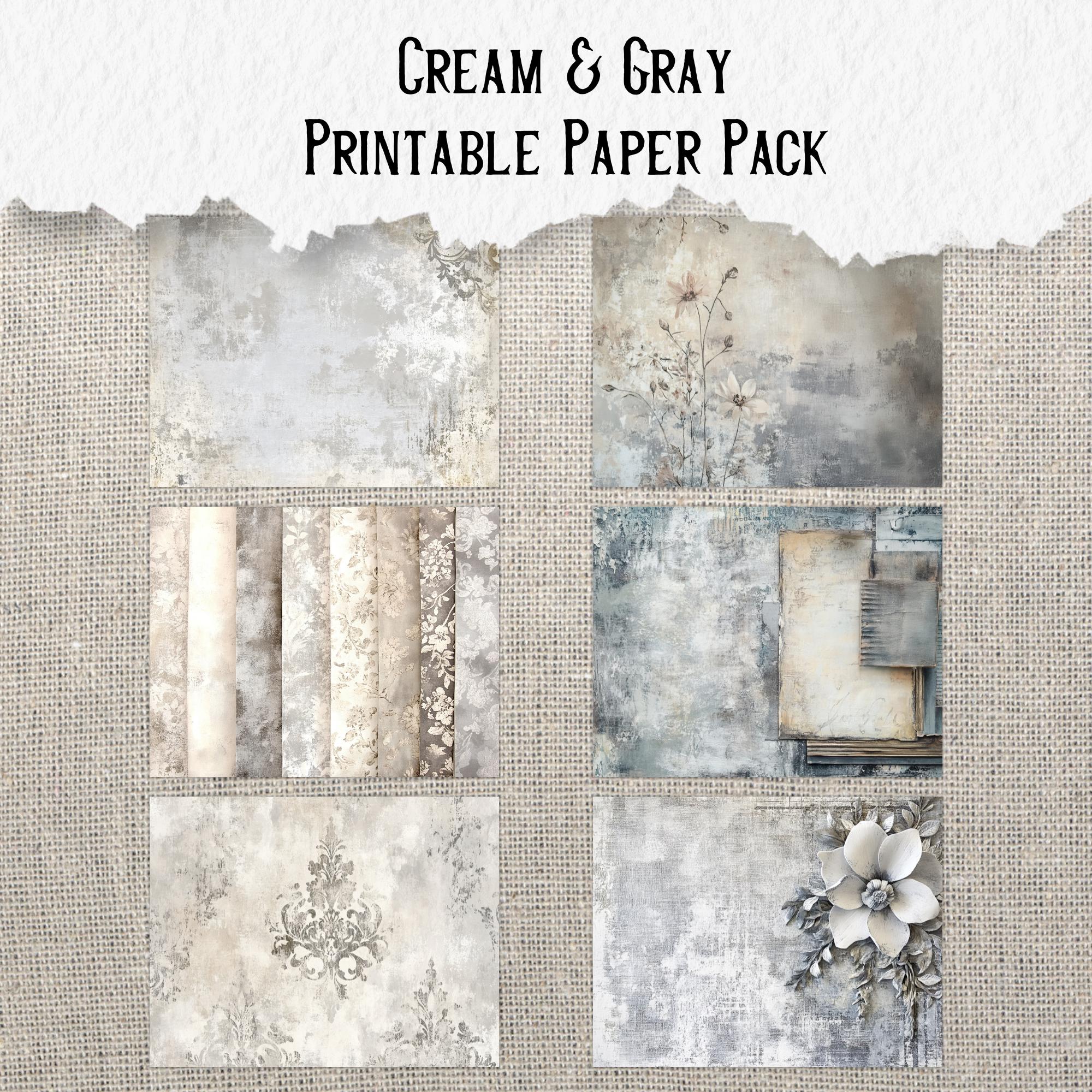 Cream and Gray Printable Paper Pack Pretty Grungy Collage Distressed ...