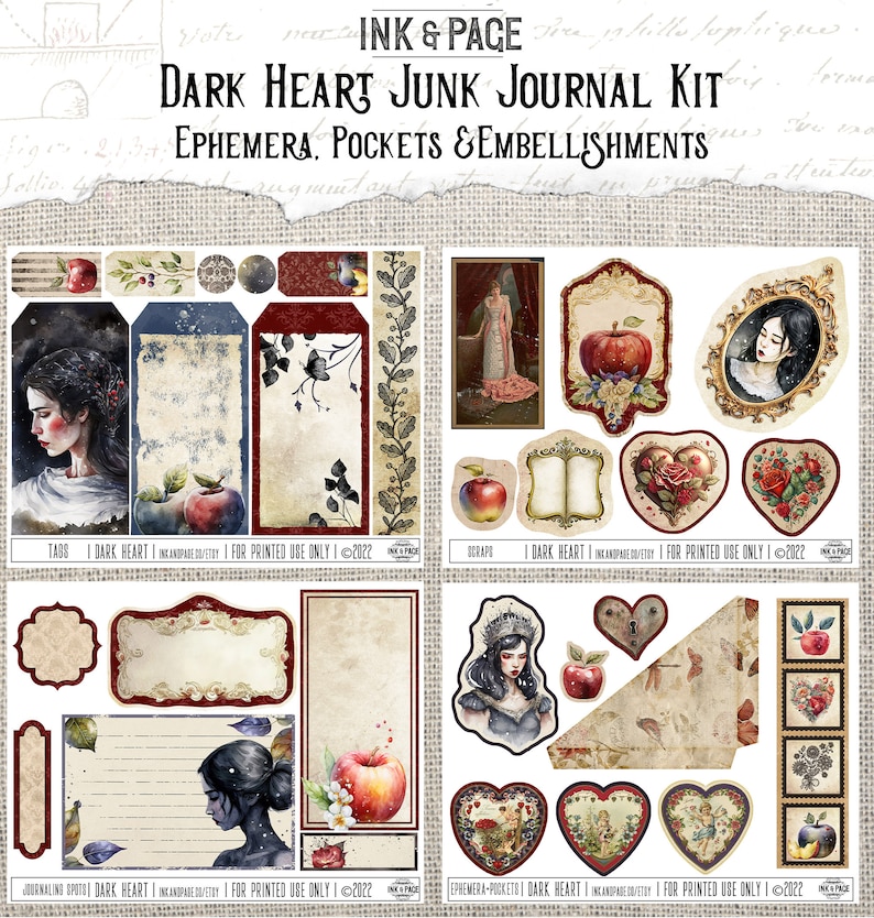 Dark Heart Junk Journal Printable Kit Gothic Valentines Day - Etsy