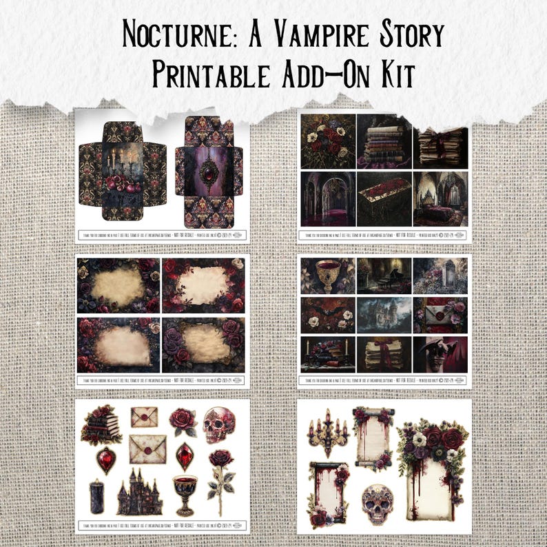 Nocturne: A Vampire Story Add-on Printable Ephemera Junk Journal Kit ...