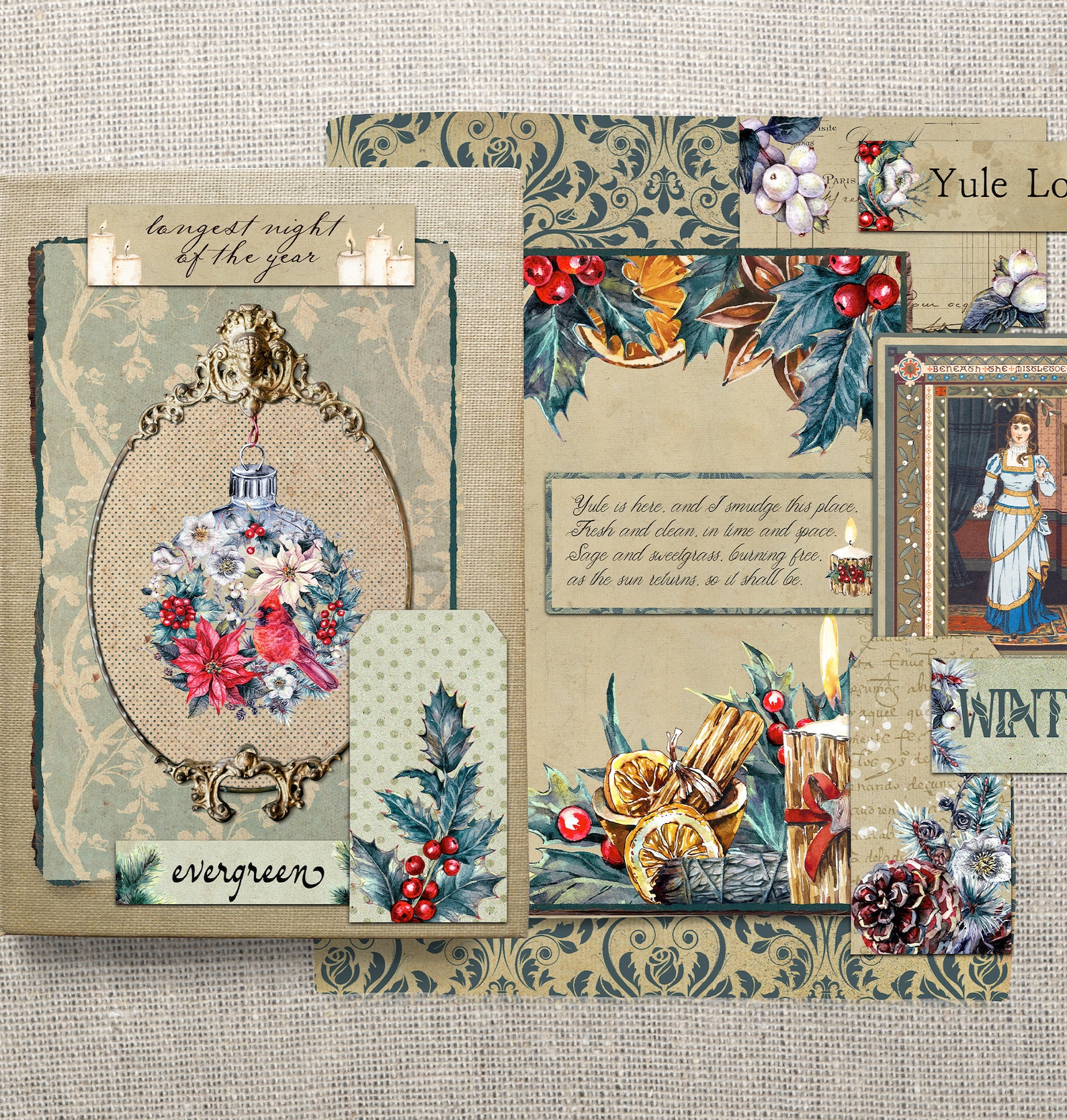Yuletide Junk Journal Printable Kit, Vintage Christmas Digital Download ...