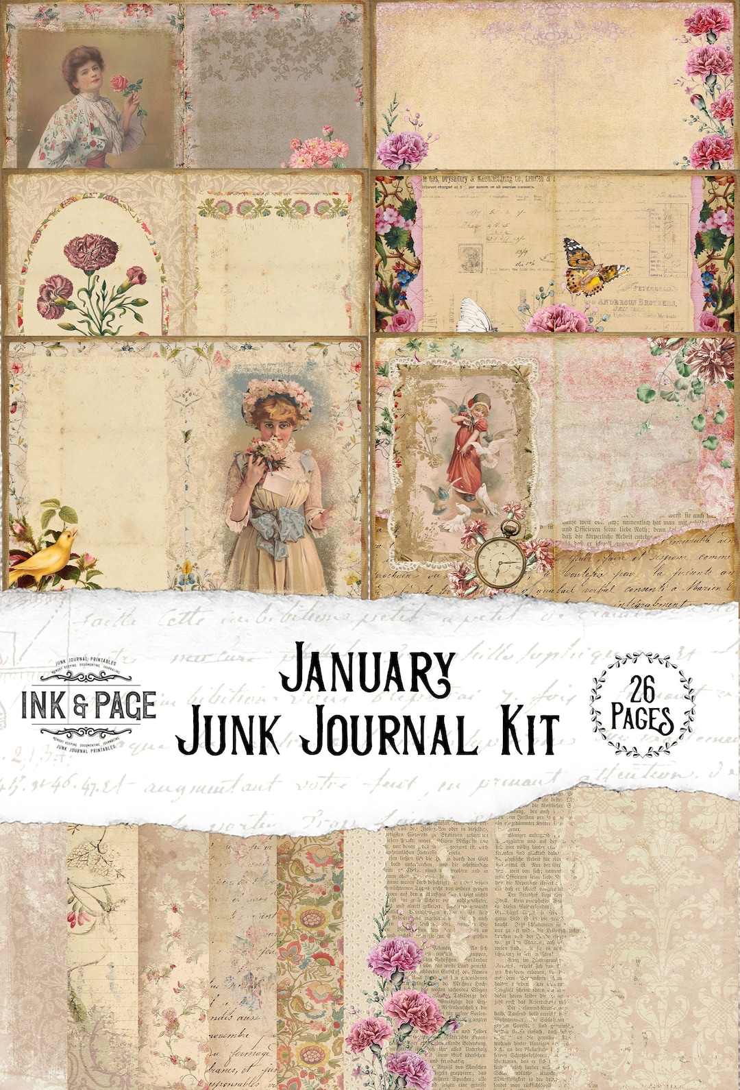 January Junk Journal Printable Kit Birth Month Shabby Chic Digital ...