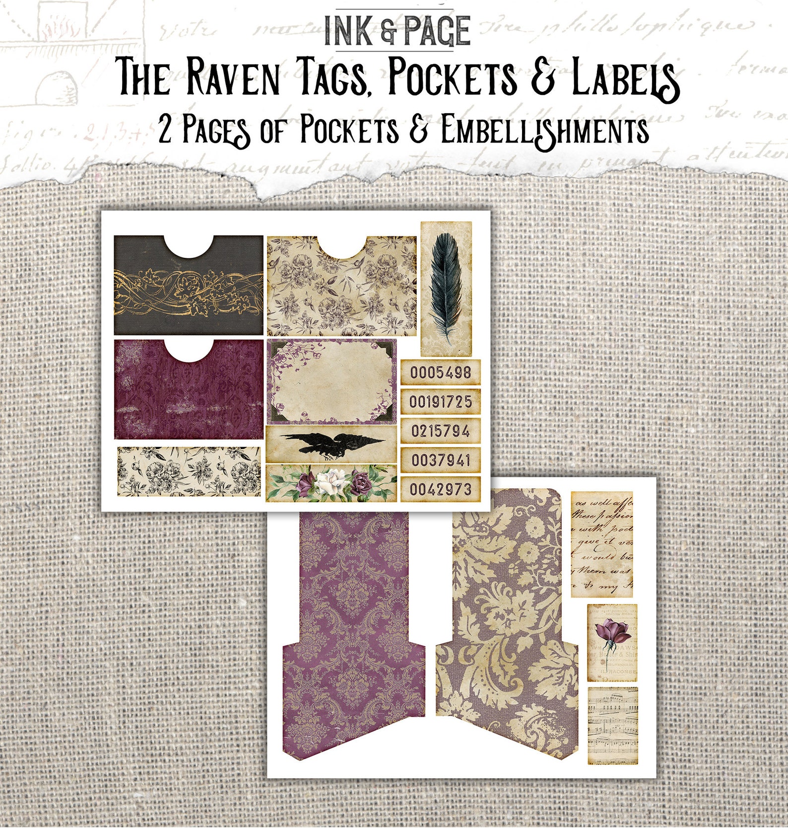 The Raven Printable Gothic Tags, Pockets, Labels, Junk Journal ...