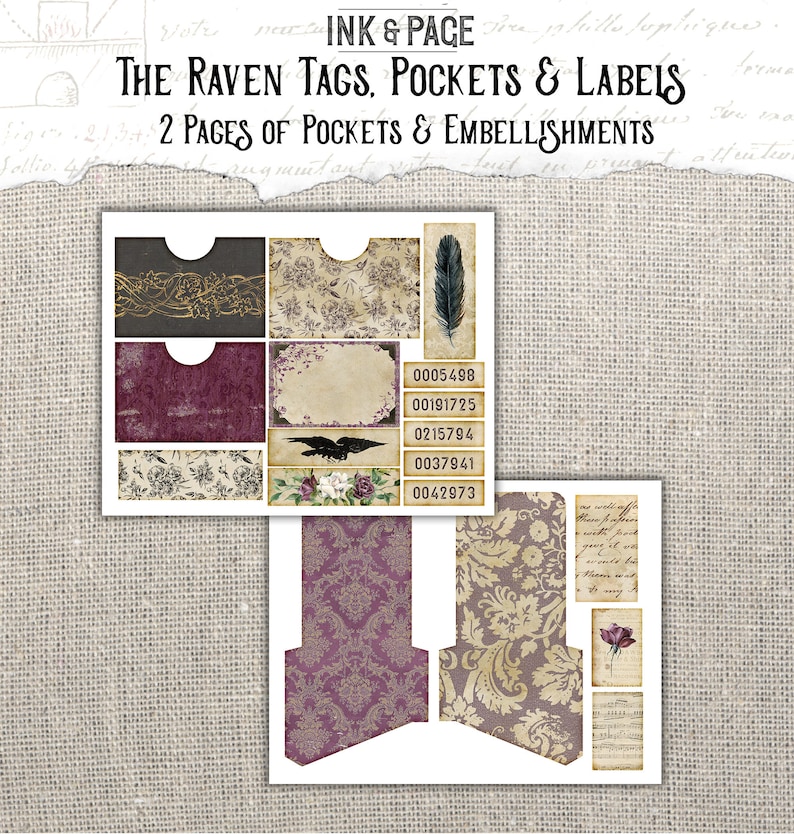 The Raven Printable Gothic Tags, Pockets, Labels, Junk Journal ...