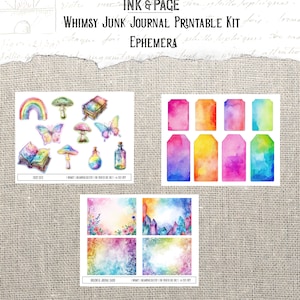 Whimsy Junk Journal Printable Kit Bright Rainbow Ephemera Atcs Digital ...