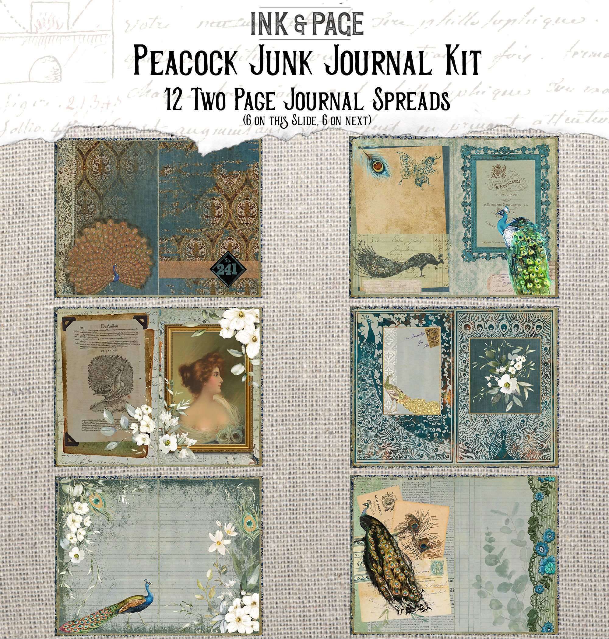 Peacock Junk Journal Printable Kit, Vintage Bird Digital Download, Dark ...