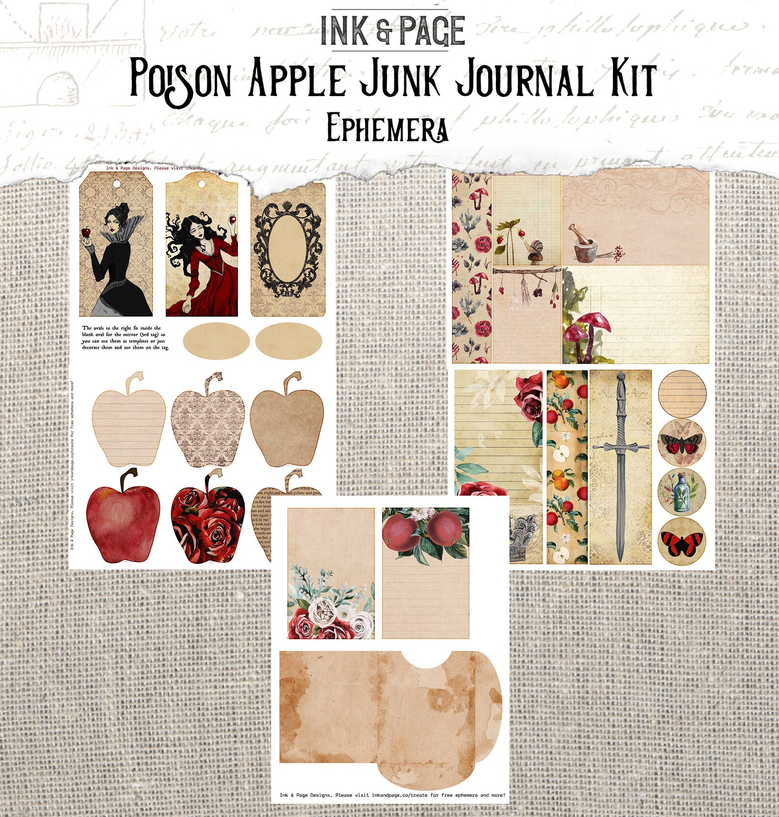 Poison Apple Junk Journal Printable Kit, Dark Academia Ephemera Pack ...