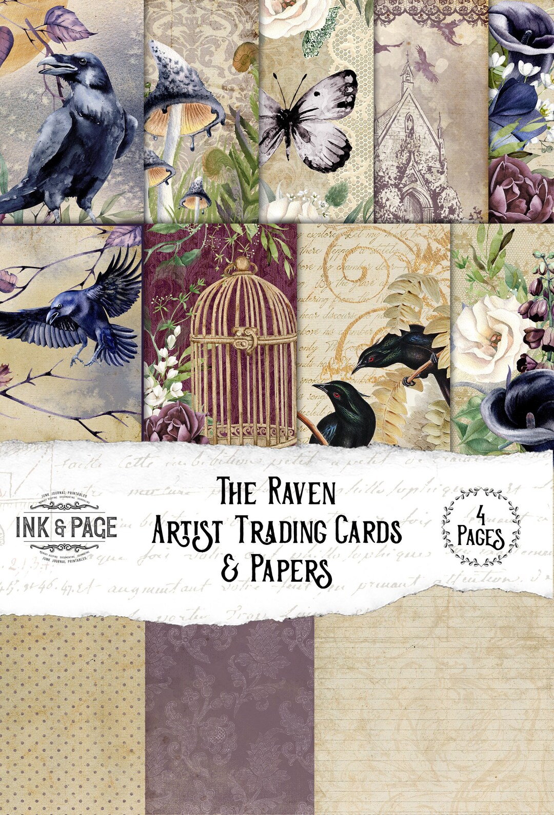 The Raven Printable Atcs, Gothic Artist Trading Cards, Dark Academia ...