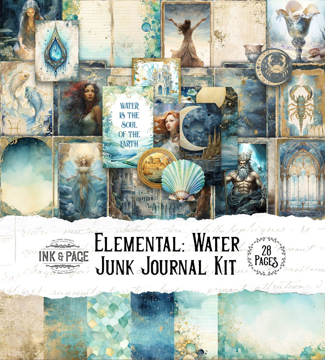 Four Elements Junk Journal Printable Kit Element of Water Digital ...