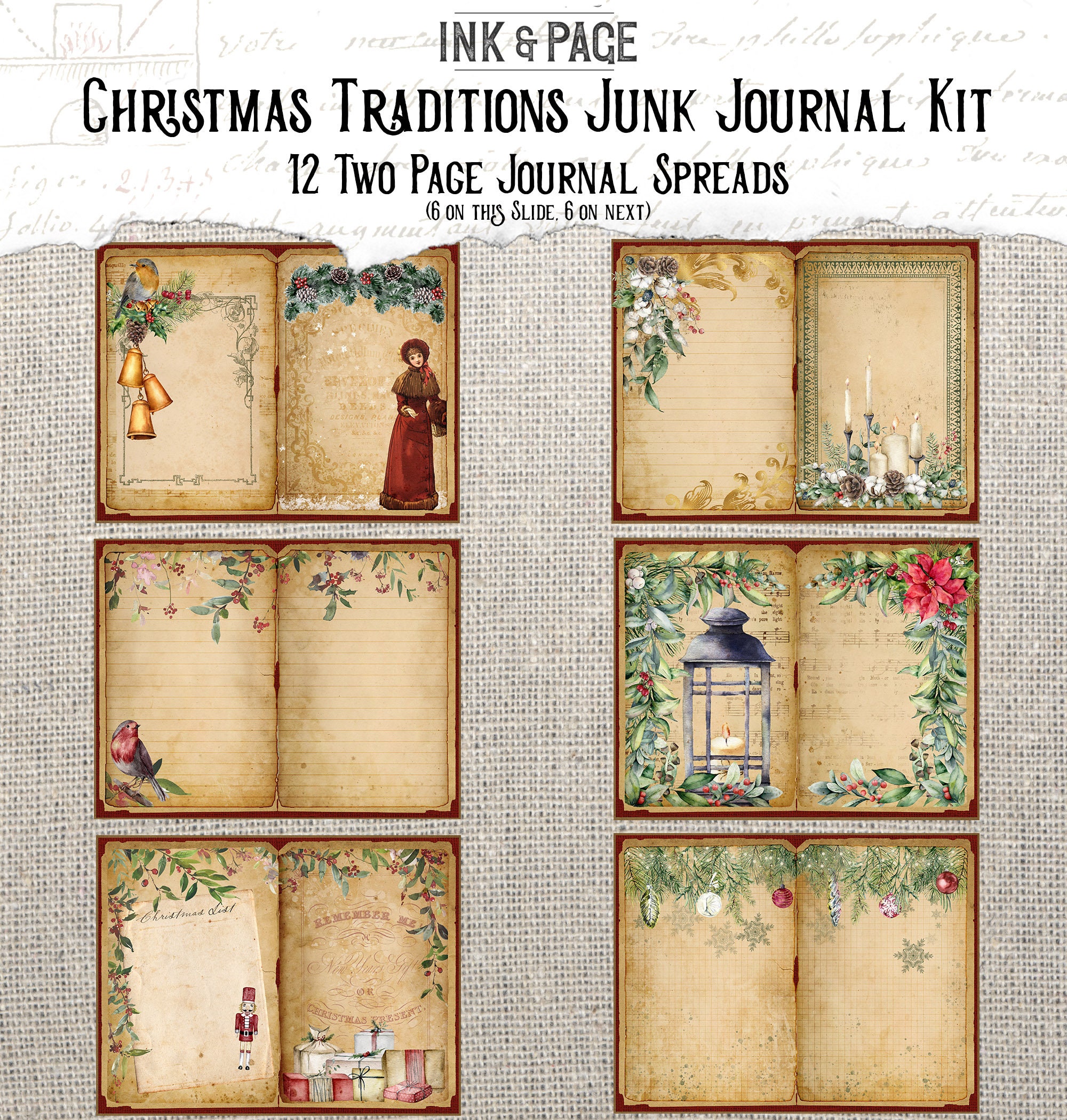 Vintage Christmas Printable Junk Journal Kit, Journaling Cards, Digital ...