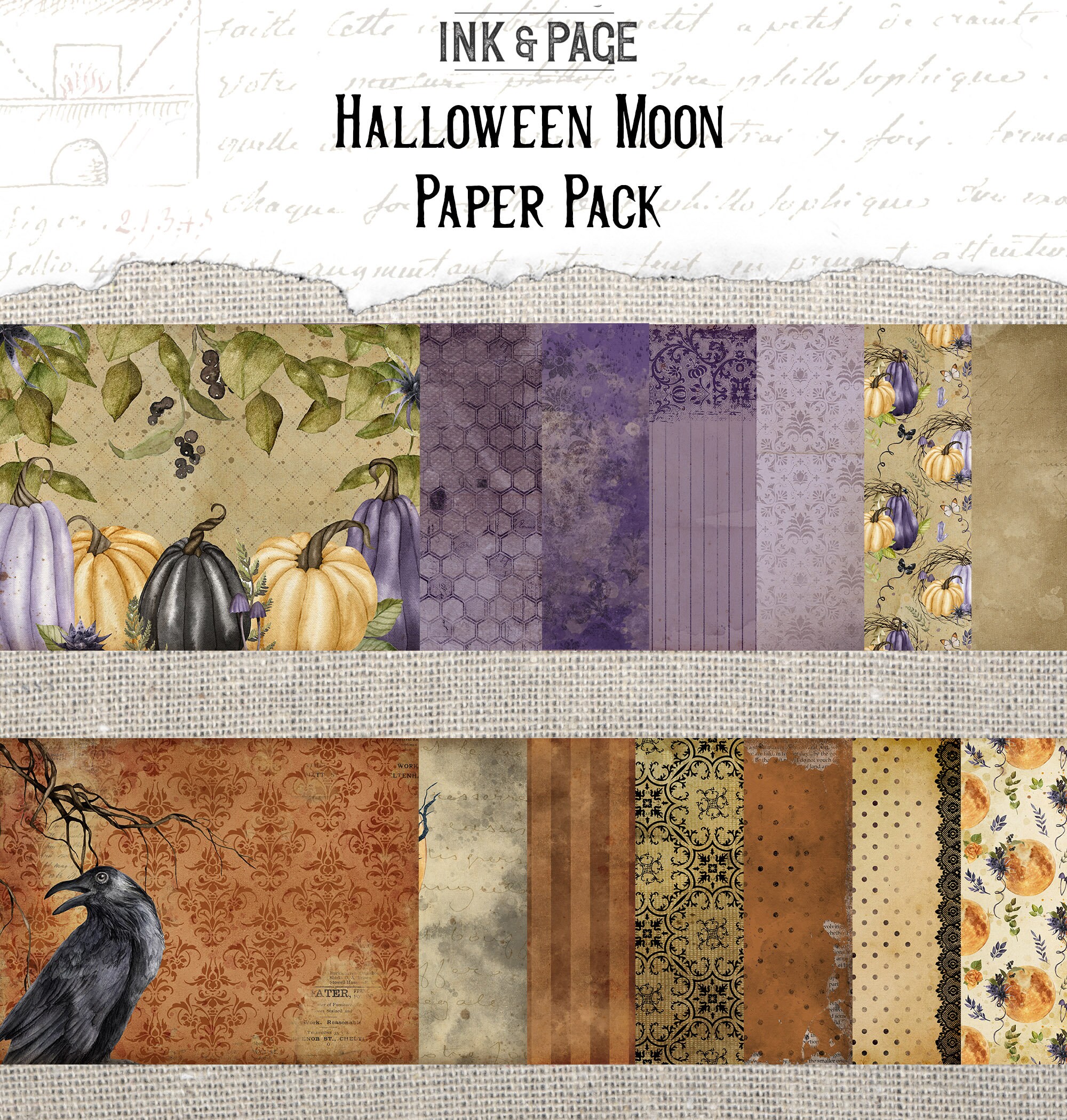 Halloween Digital Paper Vintage Moon Purple Junk Journal - Etsy