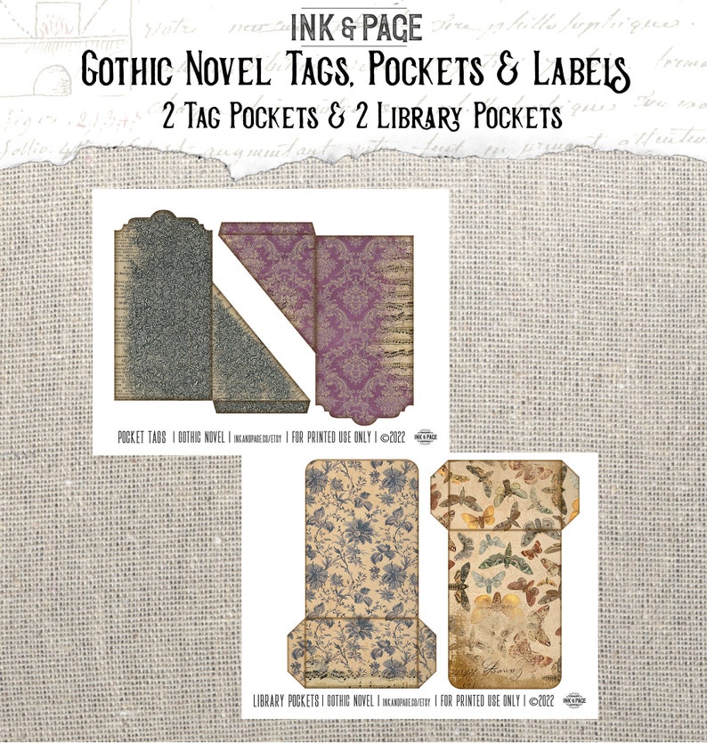Gothic Novel Printable Tags Pockets Labels Ephemera Pack - Etsy