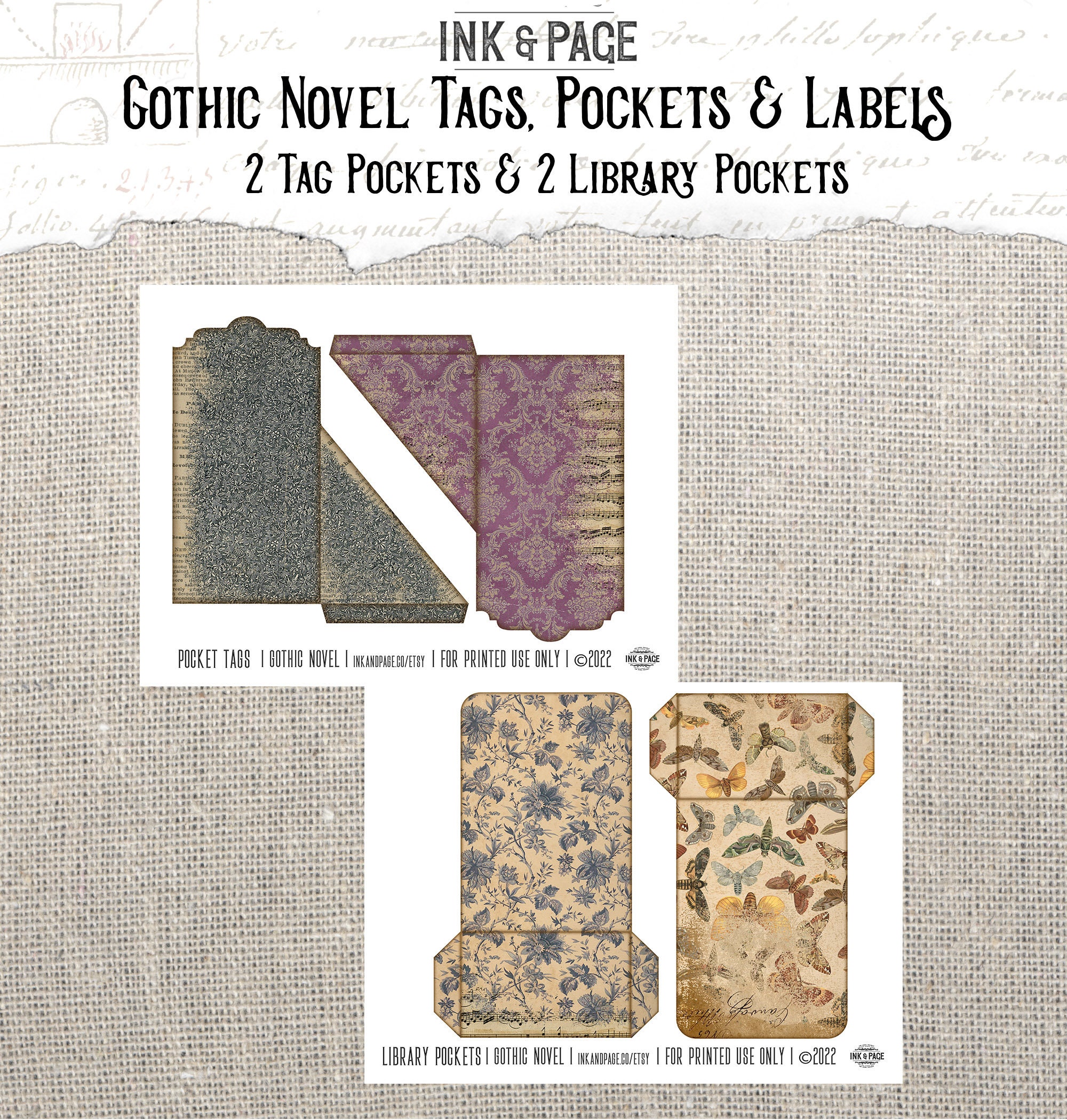 Gothic Novel Printable Tags Pockets Labels Ephemera Pack - Etsy