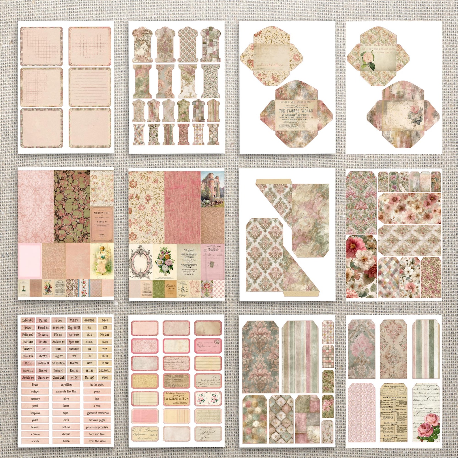 Pink Grungy Ephemera Stash Printable Junk Journal Kit Distressed ...