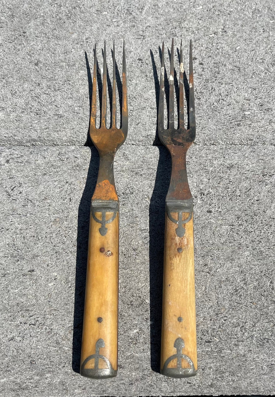 Antique Civil War Era Lot of 2 Forks Bone Handle W Pewter Inlay - Etsy