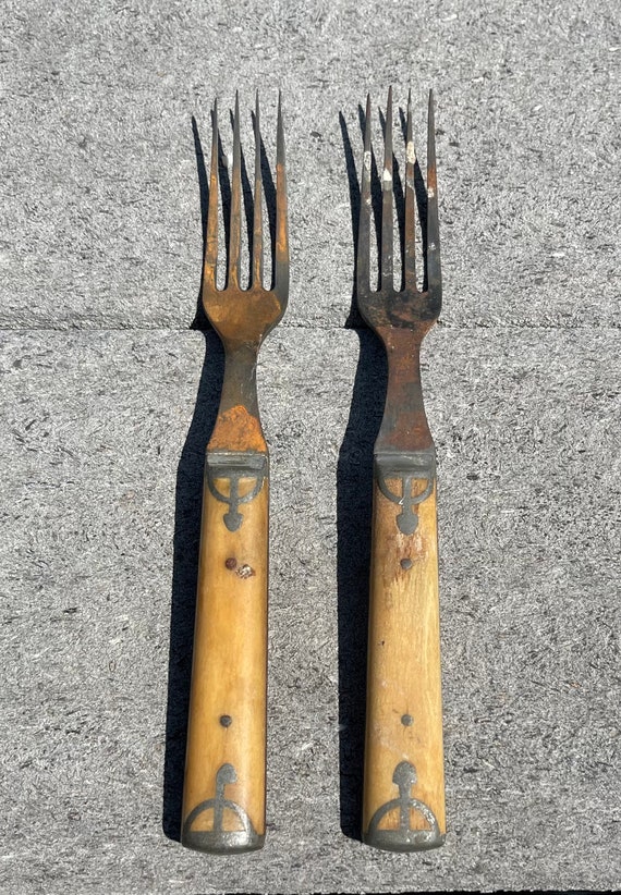 Antique Civil War Era Lot of 2 Forks Bone Handle W Pewter | Etsy