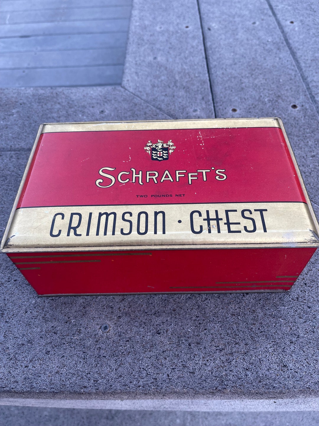Vintage Schraffts Crimson Chest Tin 2 Lbs New York Philadelphia Boston ...
