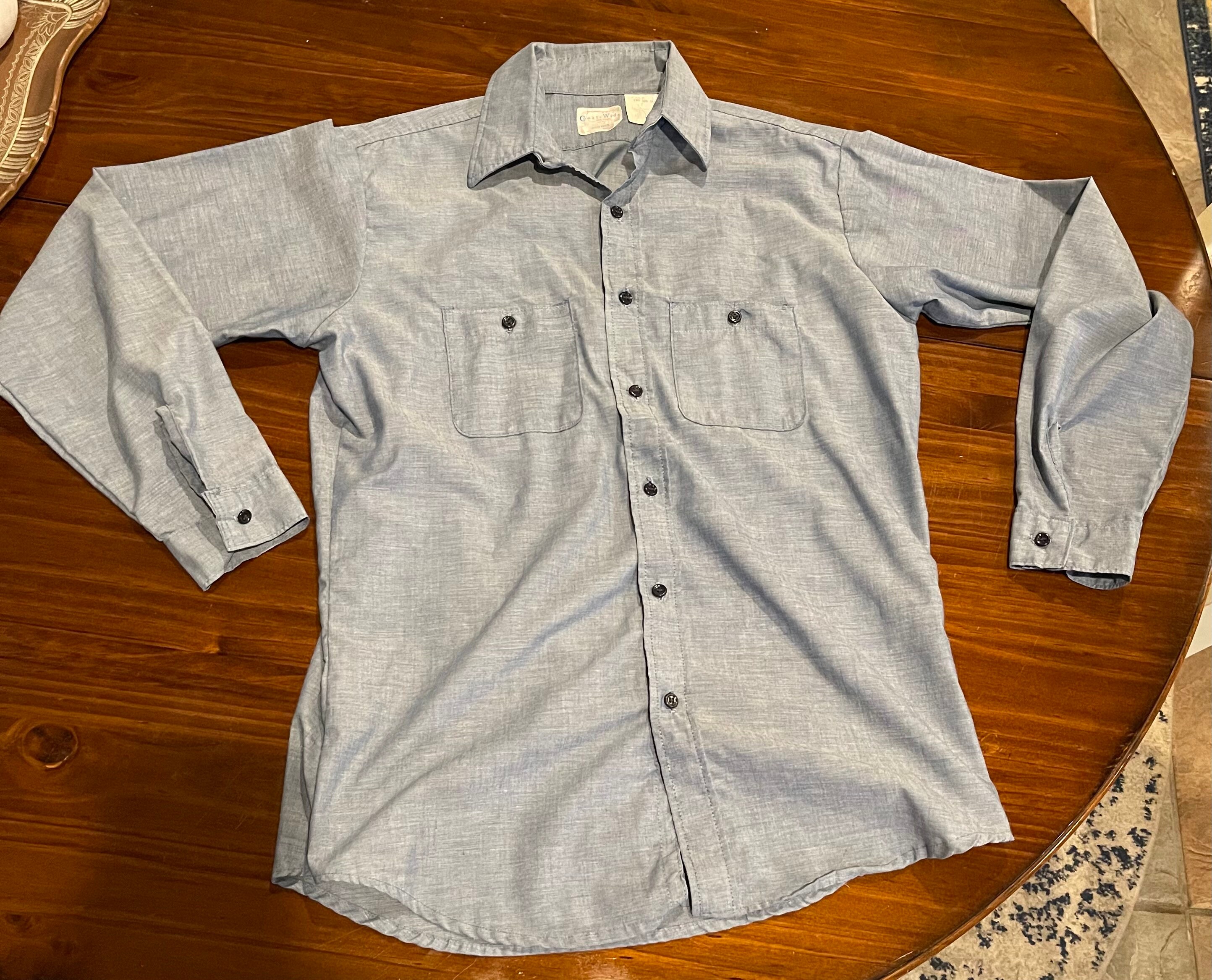 Vintage Great Wide Chambray Work Shirt Large Tall Blue Made in - Etsy