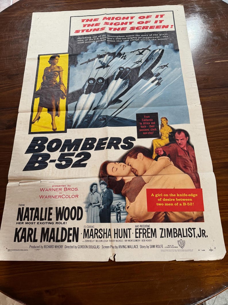 Bombers B-52 1957 Original Movie Poster 27x41 Natalie Wood Karl Malden ...